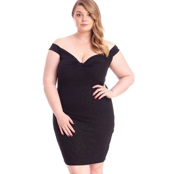 Boutique | Dresses | Curvy Offshoulder Mini Dress With Glitter Accent ...